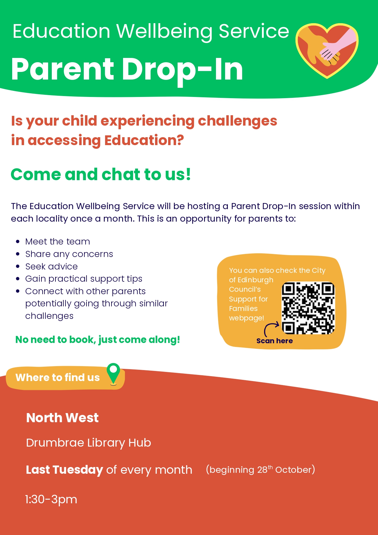 Education Wellbeing Service: Parent Drop-in at Drumbrae Library Hub ...